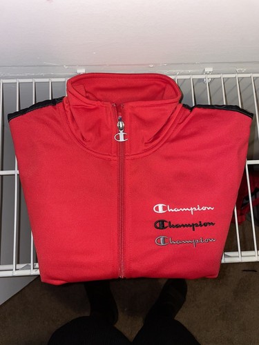 Mens Champion Logo Zippered Hoodie Jacket Medium Red | eBay
