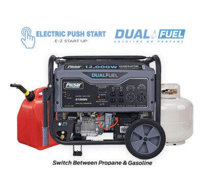 Pulsar 12000 Watt Portable Dual Fuel Propane/Gas Generator Electric ...