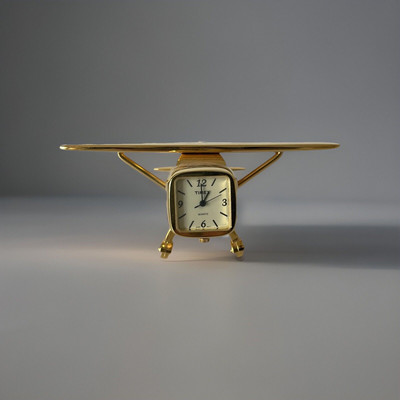 VTG Airplane Timex Collectible Mini Clock Figural Gold Silver ...