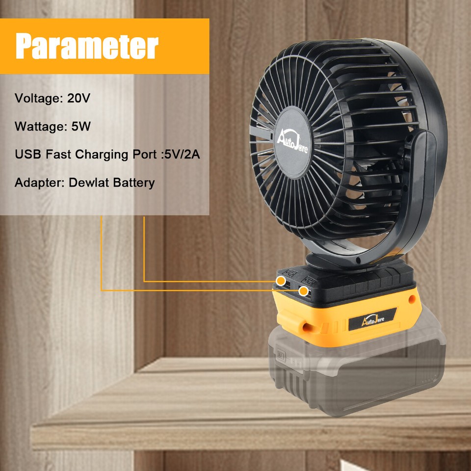 Portable Camping Fan with USB for Dewalt 20V Battery Workshop Jobsite ...