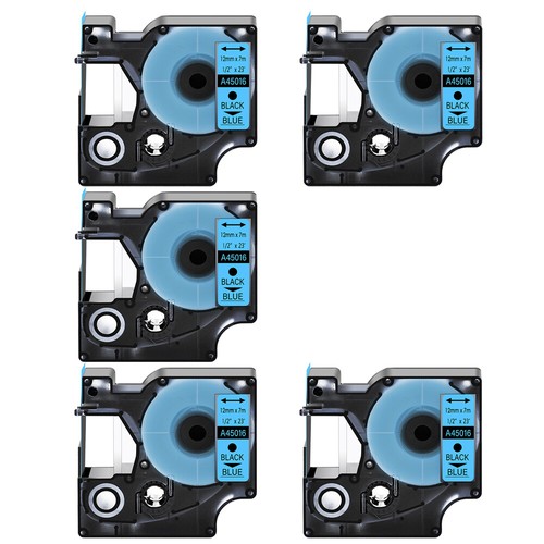 5PK 12mm Black on Blue Label Tape 45016 For DYMO D1 LabelWriter 400 Duo ...
