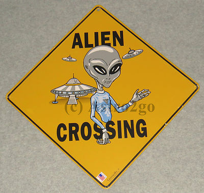 ALIEN CROSSING--Crosswalks Metal 12 X 12 UFO Roswell E.T. Area 51 ...