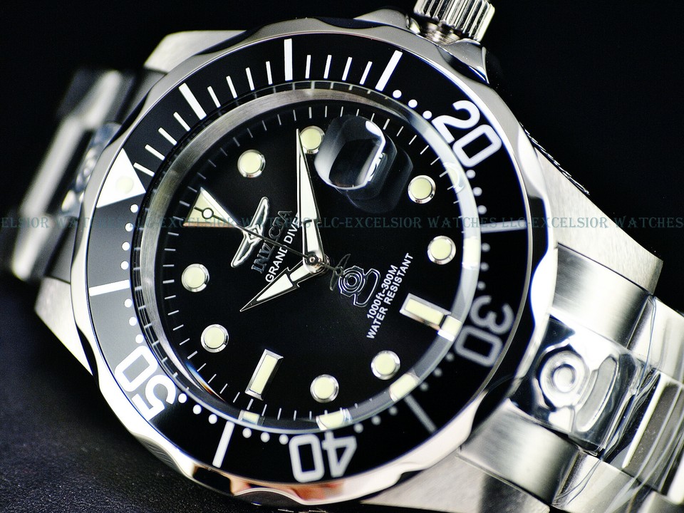 NIB Invicta 3044 Grand Diver Automatic Black Dial Watch w/ Yellow Back ...