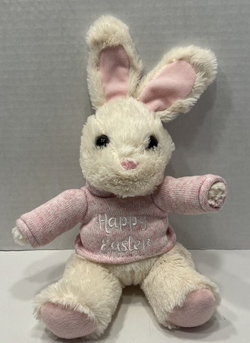 Goffa Plush Cream Bunny Rabbit W/Pink Happy Easter Sweater 12” Stuffed ...