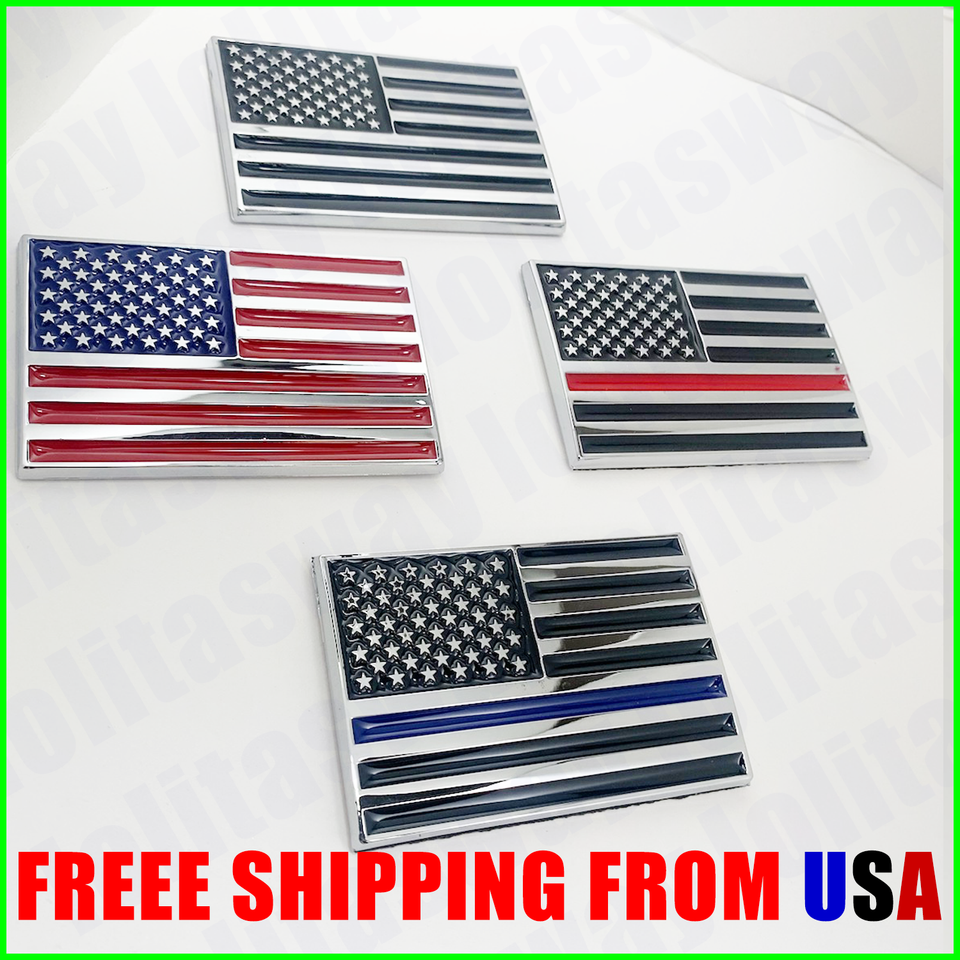 Pair 2pcs 3D All Chrome American Flag Decal Emblem Logo Badge For RAM ...