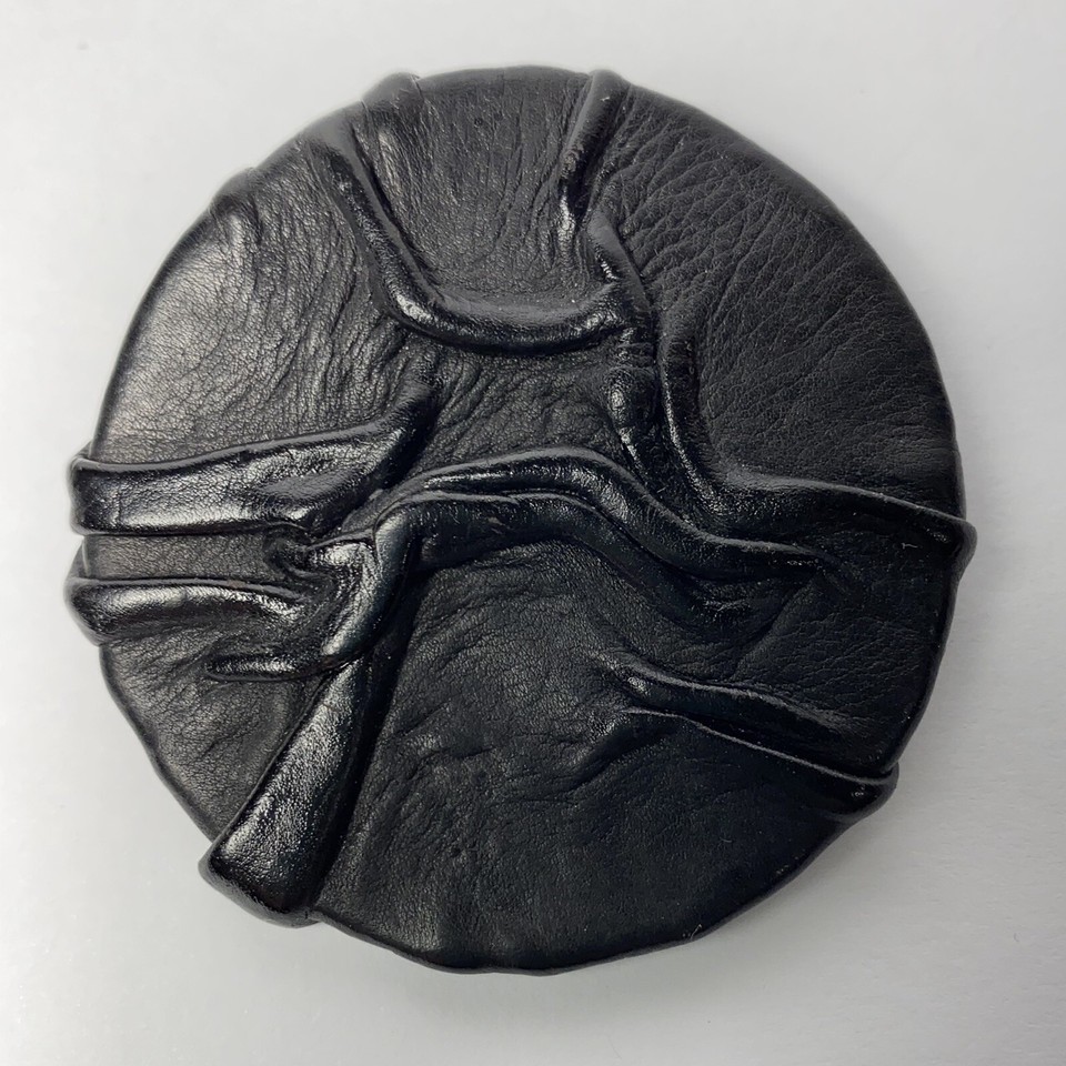 Vintage 1970s Pressed Folded Black Leather Round Brooch Pin | eBay