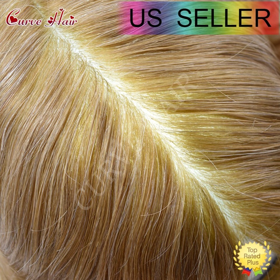 Mens Wig Units Human Hair Toupee Systems Full PU Poly Thin Skin Male ...