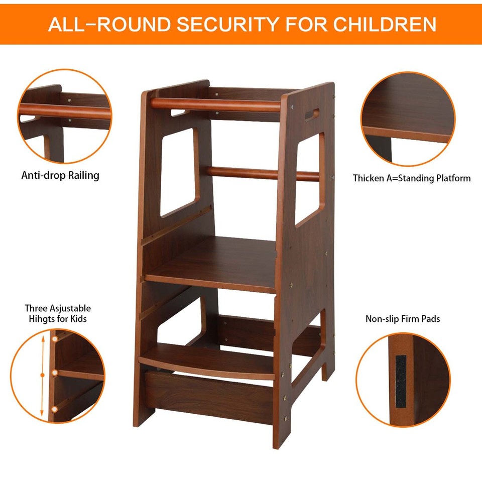 Kitchen Buddy Kids Step Ladder Stool Toddler Learning Tower Safety Bar ...