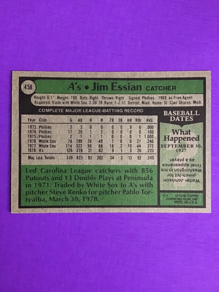 1979 TOPPS BASEBALL SET BREAK CARD # 458 Jim Essian NM/MT | eBay