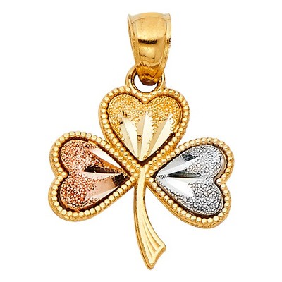 14k Tri-Color Gold Shamrock Pendant Heart Clover Lucky Irish Love Charm ...