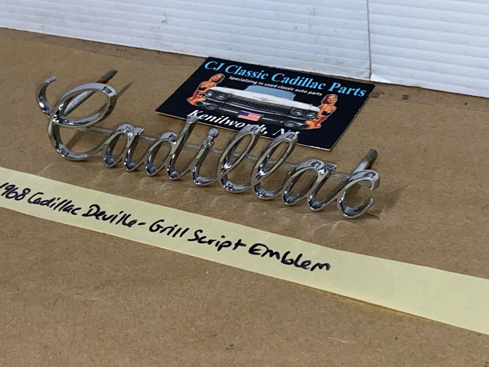 OEM 68 Cadillac Deville FRONT GRILL SCRIPT EMBLEM BADGE #1490224 *SHOW ...