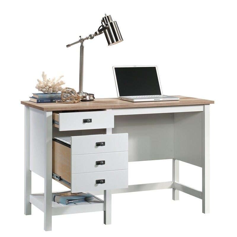 Sauder Cottage Road Single Pedestal Desk in Engineered Wood-Glacier ...