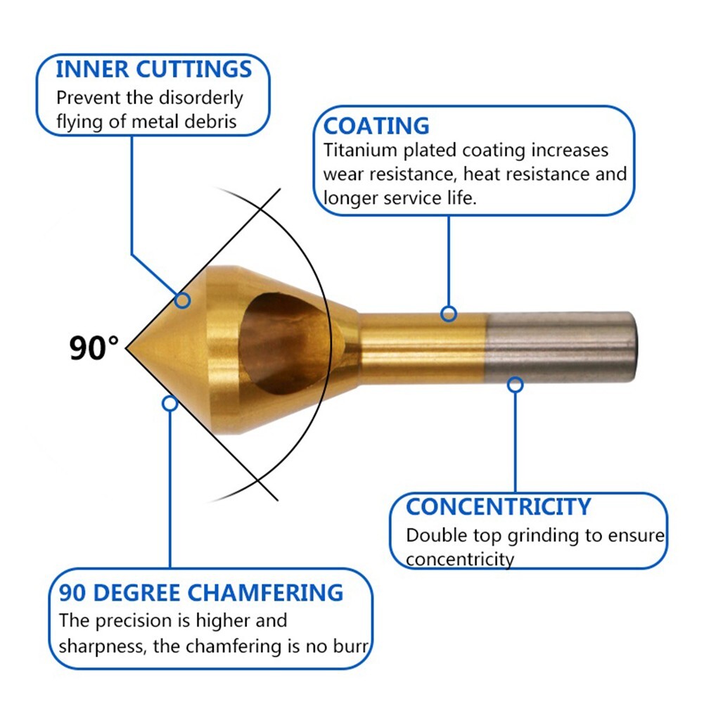 Precision Titanium Plated Countersink Drill Bit Set for Metal and Wood ...