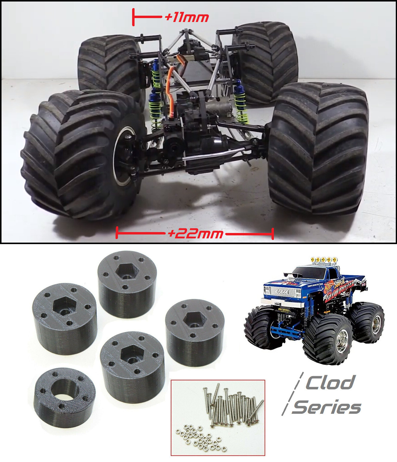 Wheel Spacer Set for Tamiya Clod Buster (adds 11mm offset width ...