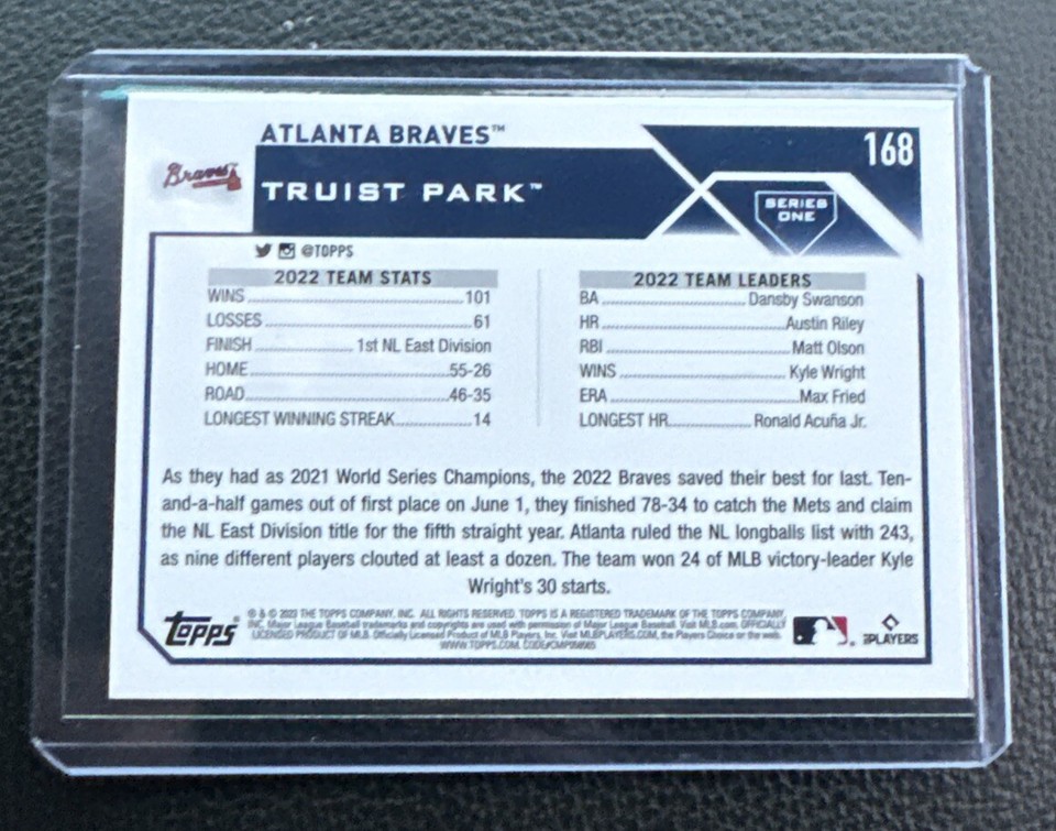 2023 Topps Series 1 Atlanta Braves Team Card Rainbow Foil Parallel | eBay