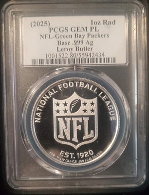 1oz .999 Silver Rnd NFL-Green Bay Packers Leroy Butler Signed Label ...