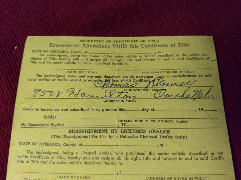 Vintage Historical Nebraska Document Title 1948 Chevrolet Sedan ...