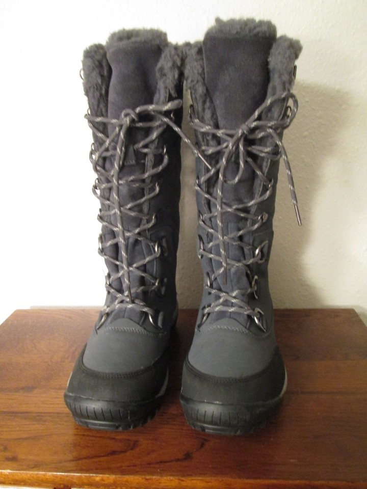 WOMENS BEARPAWS ISABELLA TALL LEATHER SNOW BOOTS GRAY SIZE 8 WORN ONCE ...