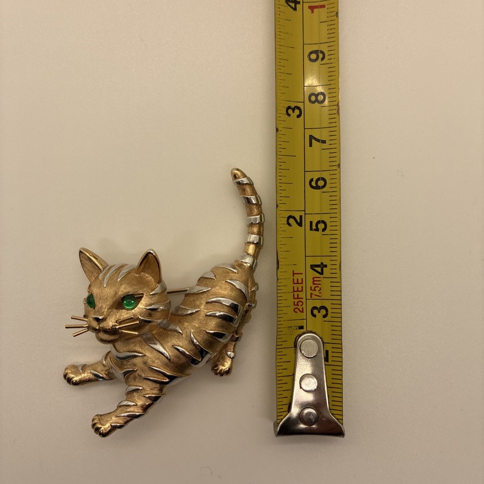 RARE VTG 60s SIGNED CROWN TRIFARI Tiger Cub Ark Cat Gold Brooch Pin ...
