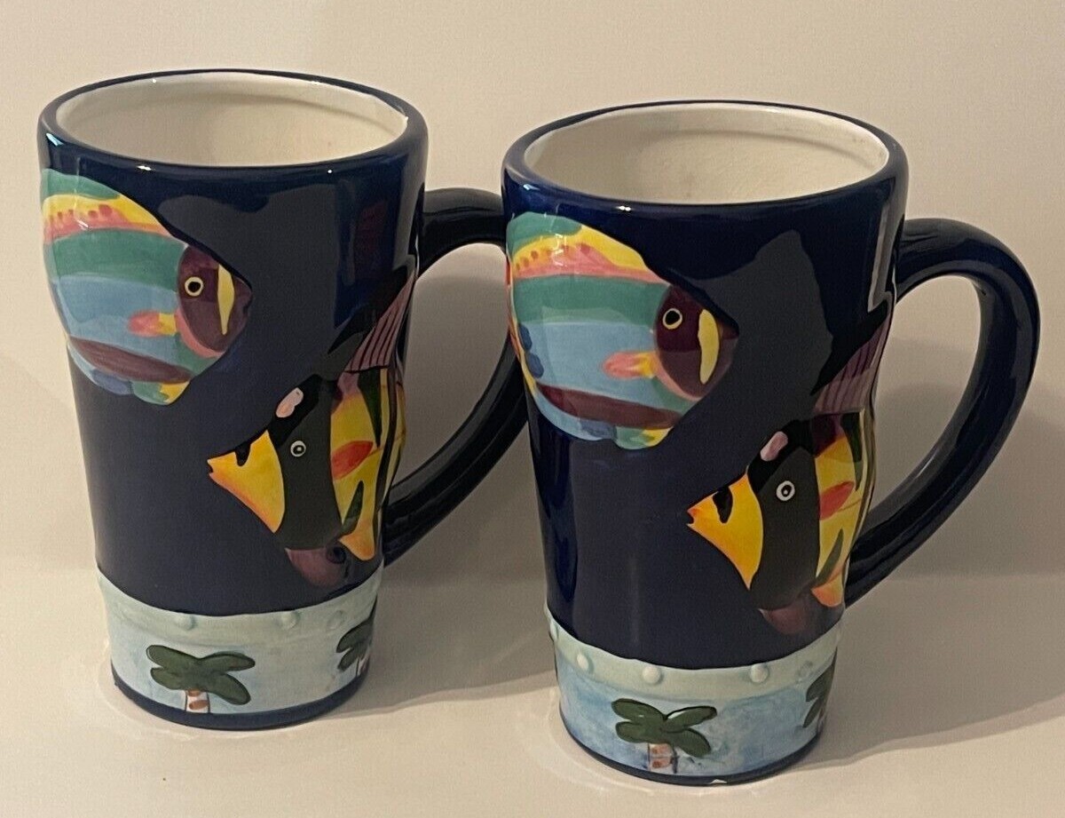 3D Colorful Fish Ceramic Cups - SET OF TWO - Raised Fish Design - 6 ...