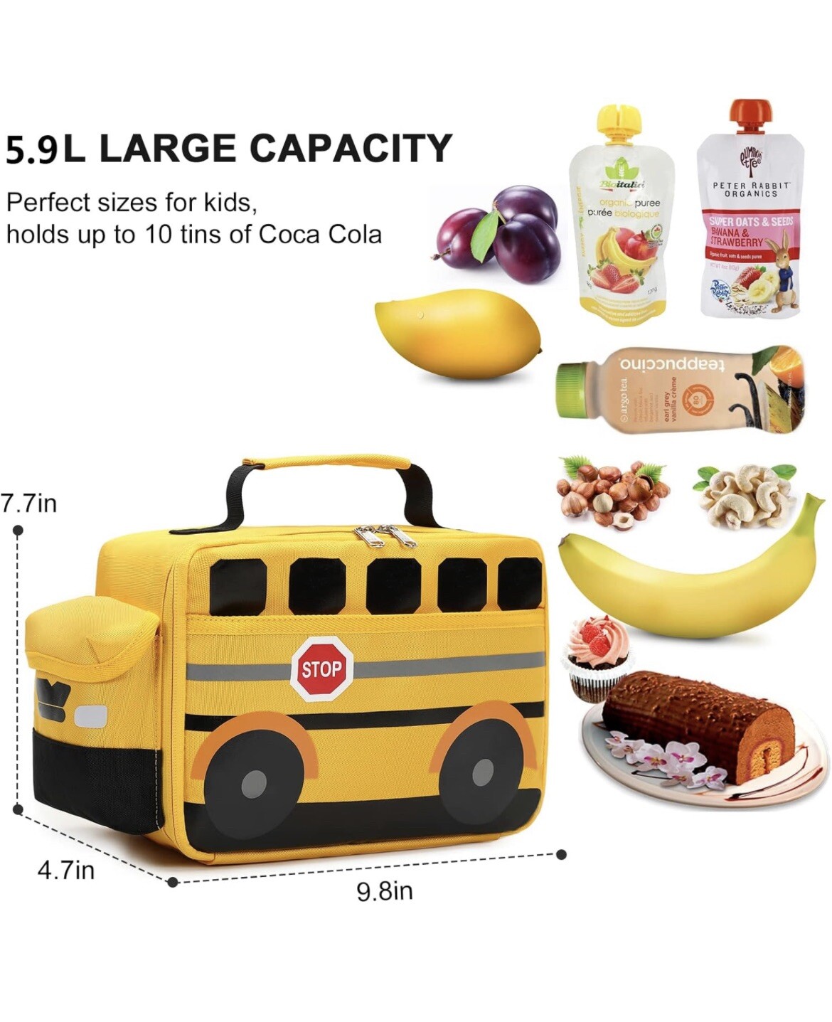 Insulated School bus Lunch Bag for Kids, Reusable Cooler Thermal Meal ...