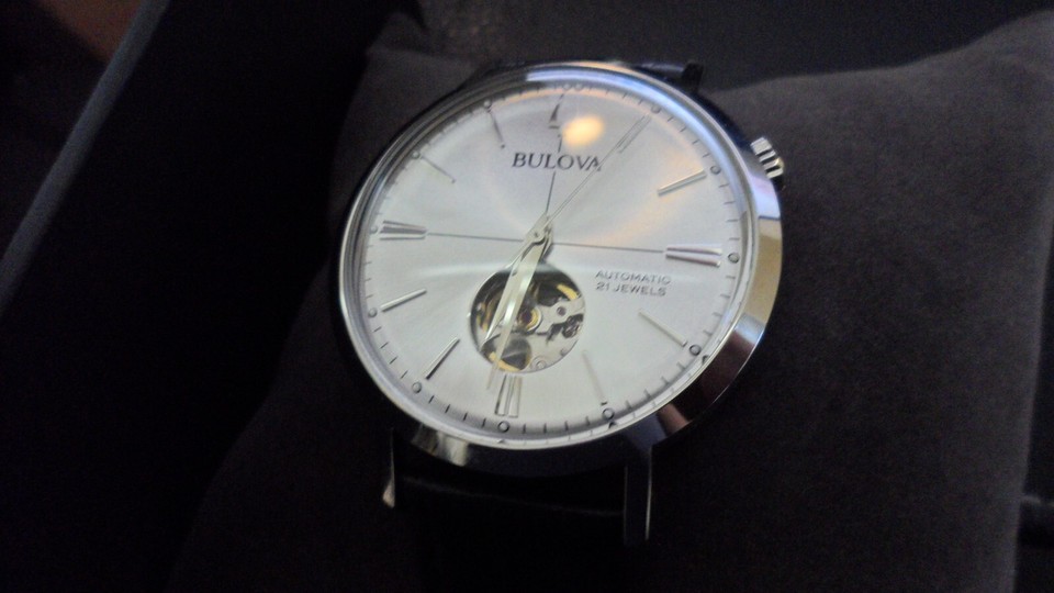 Bulova - Aerojet, Stainless Steel Black Leather Automatic Men's Watch ...