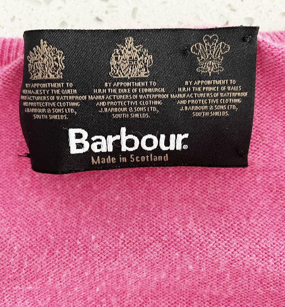BARBOUR Made In Scotland Knit Sweater Women’s Small Pink V-Neck Cotton ...