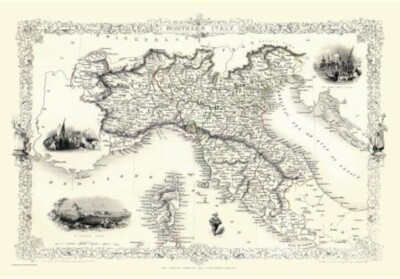 Country Map of Northern Italy By John Tallis Circa 1851 | eBay UK