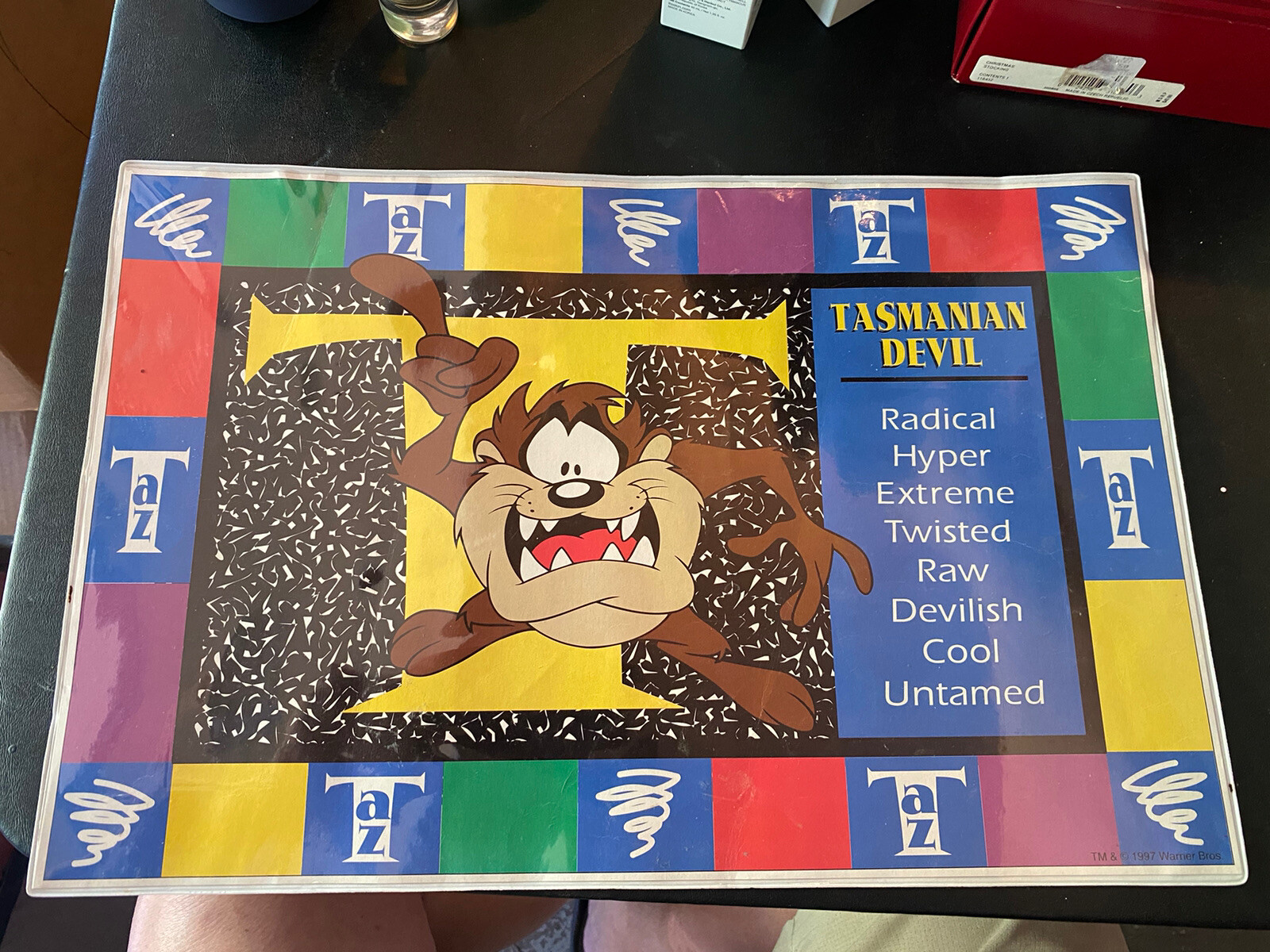 Vtg 1997 Warner Bros- Taz, Tasmanian Devil placemat. Bright Color Block ...