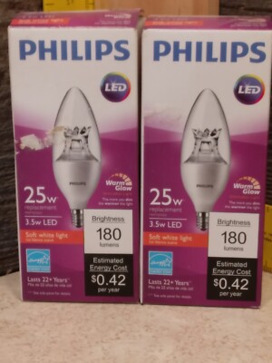 2 Pk 25 Watt 25w Phillips LED Indoor Dimmable Candle Soft Wht Light ...
