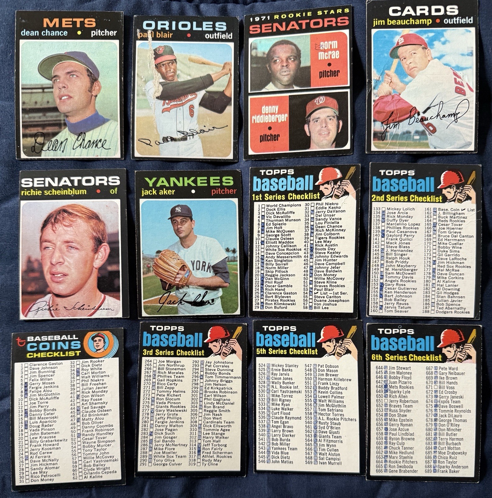 1971 Topps baseball Lot Of 12 Cards. Aker 593, Senators Rookies 93 ...