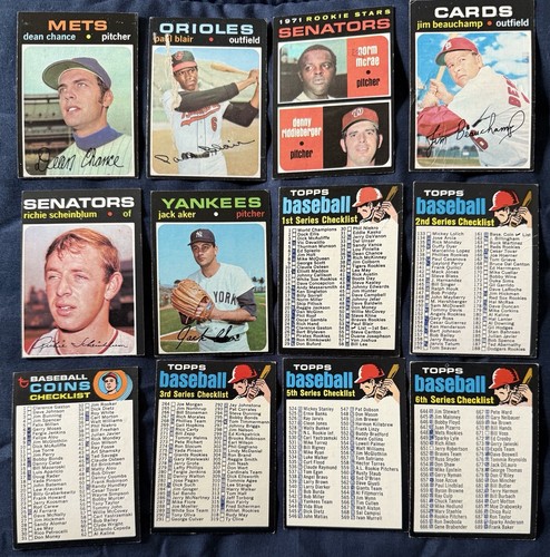 1971 Topps baseball Lot Of 12 Cards. Aker 593, Senators Rookies 93 ...
