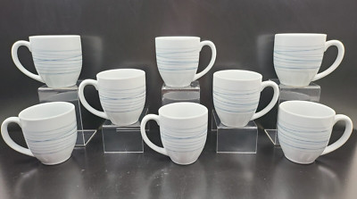 8 Corelle Silver Strands Mugs Set Corning Silver Blue Lines Coffee Tea ...