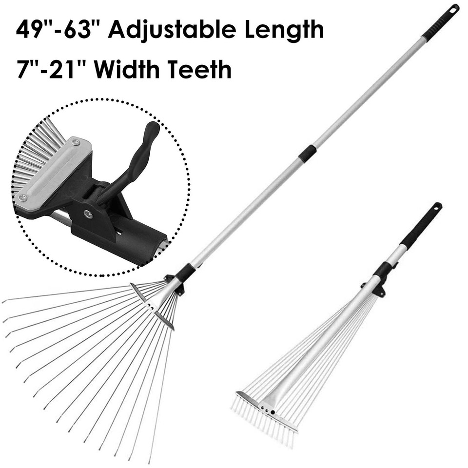 63in Garden Leaf Rake Expanding Stainless Steel Rake Lawn Yard Garden ...