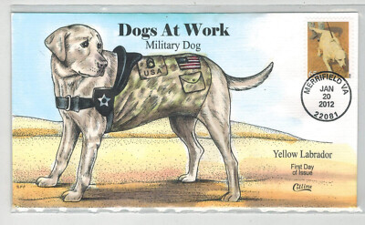 2012 COLLINS HANDPAINTED FDC DOGS AT WORK MILITARY DOG YELLOW LAB | eBay