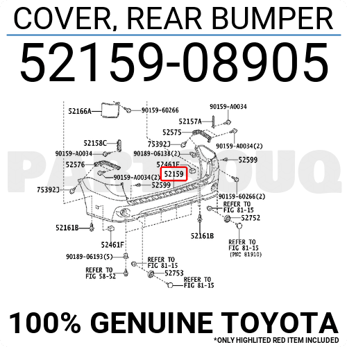 5215908905 Genuine Toyota COVER, REAR BUMPER 52159-08905 | eBay
