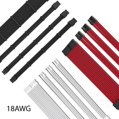 PC Gaming Desktop ATX 24PIN 8PIN 6+2PIN Braided 18AWG Extension Cable ...