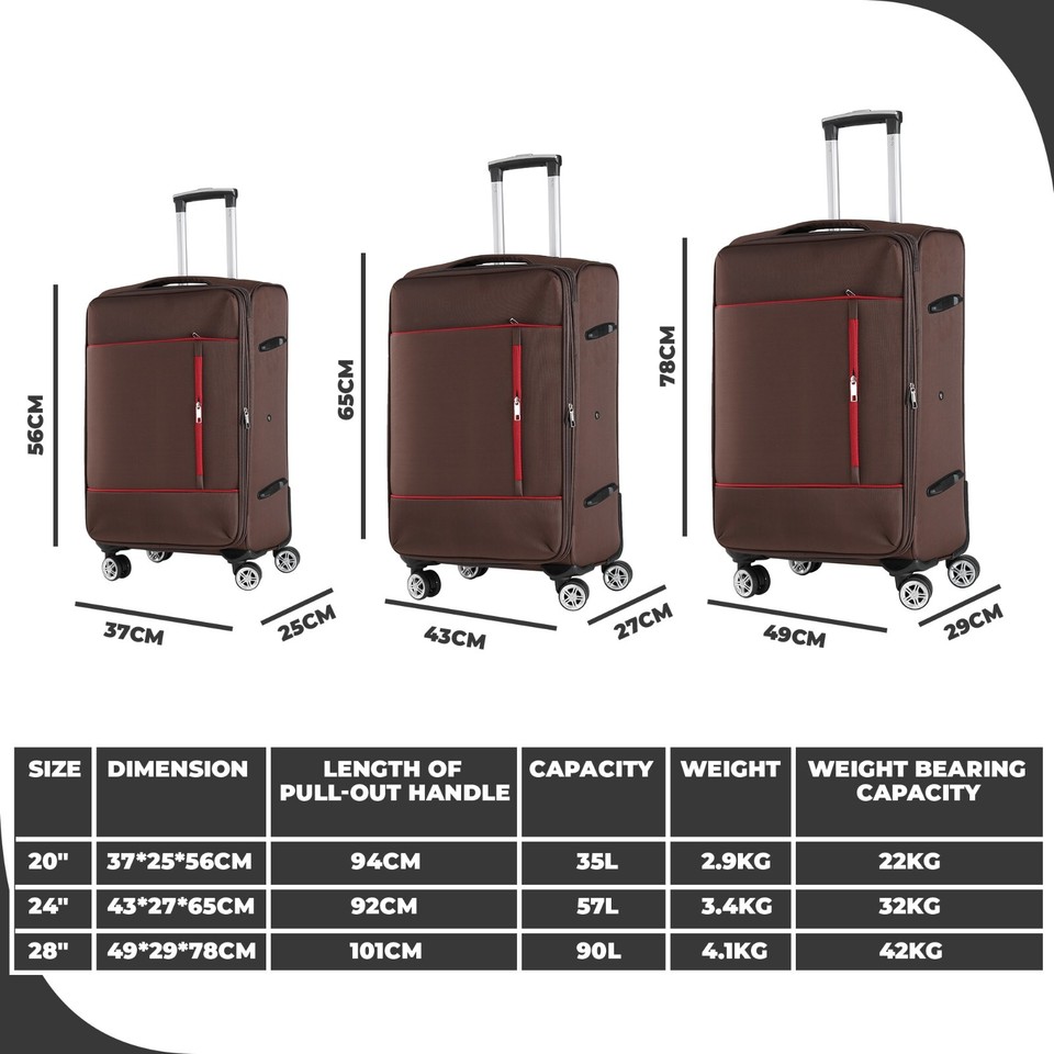 Lightweight Soft Shell Suitcase Cabin Luggage Checked In Set 4 Wheels ...