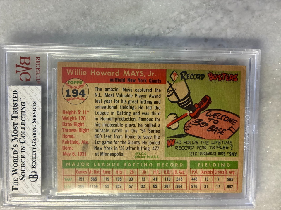 1955 Topps Willie Mays #194 BVG 6 (ExMt) | eBay