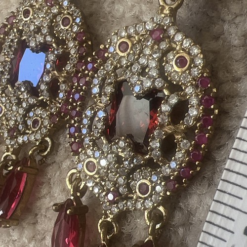 Turkish Sterling Silver and Bronze CZ And Red Stone Dangle Earrings | eBay