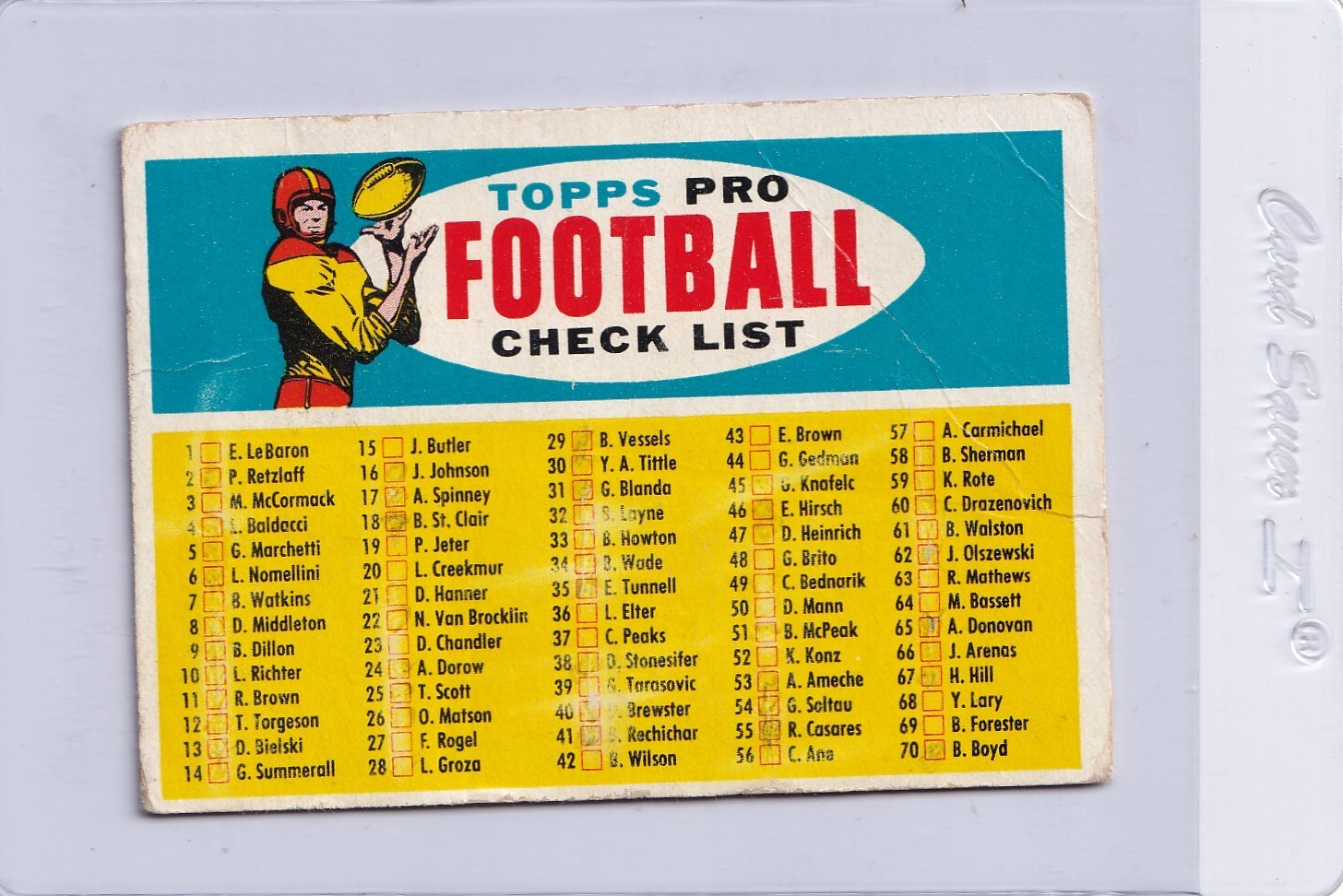 1957 Topps Football Set-Break Twin Blony Checklist Twin Blony Back ...