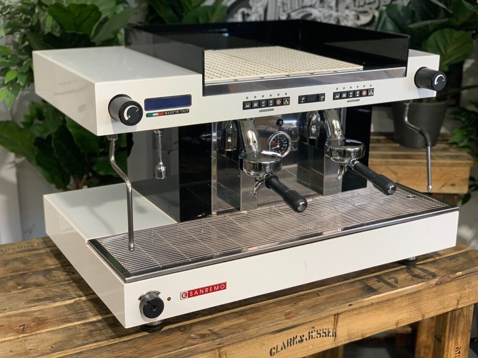 SAN REMO ROMA 2 GROUP WHITE ESPRESSO COFFEE MACHINE COMMERCIAL CAFE ...