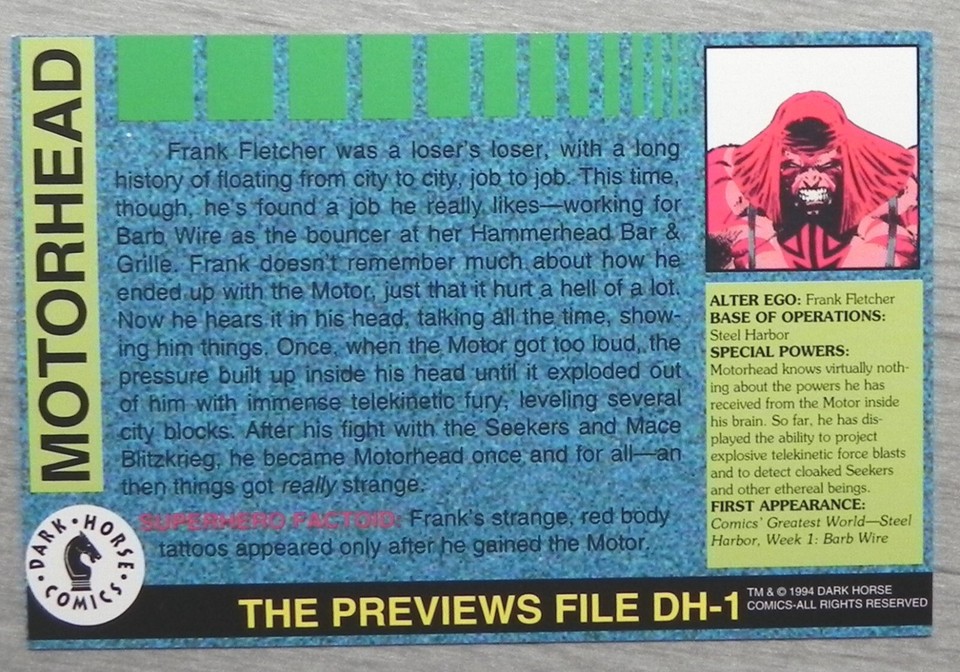 MOTORHEAD The Previews File DH-1 PROMO Card 1994 Dark Horse Comics ...