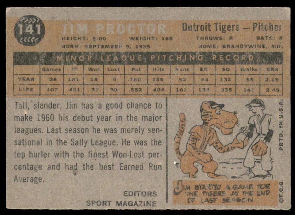 1960 Topps #141 Jim Proctor VG-VGEX | eBay