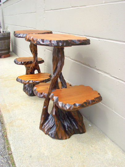 PAIR of Live Edge Free Form 3 Tier Tree Tables Natural Burled Wood ...