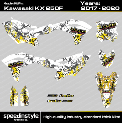 2017 2018 2019 2020 KAWASAKI KXF 250 ROCKSTAR WHITE MX GOLD DECALS ...