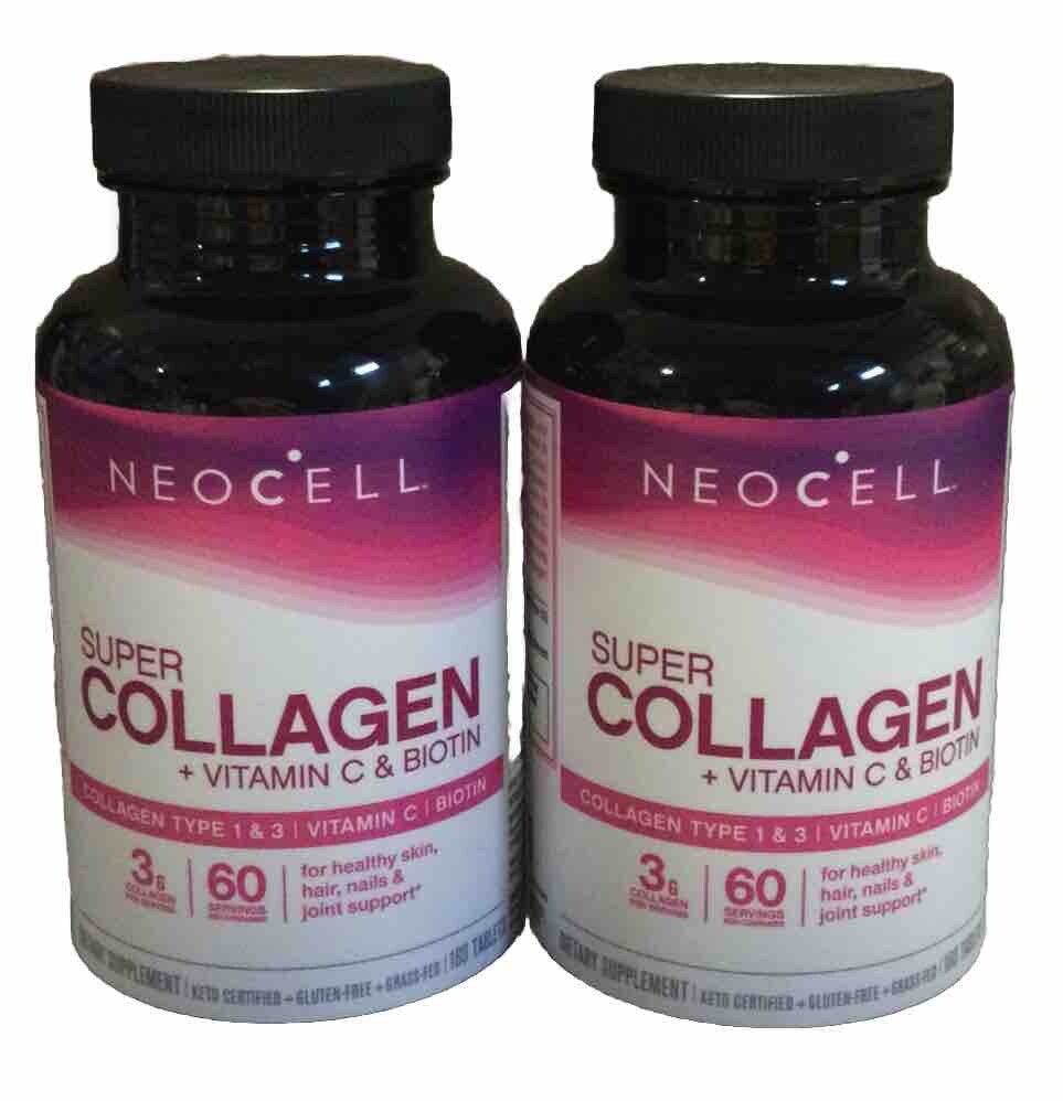 2pk NeoCell Super Collagen + Vitamin C & Biotin Dietary Supplement 180 ...