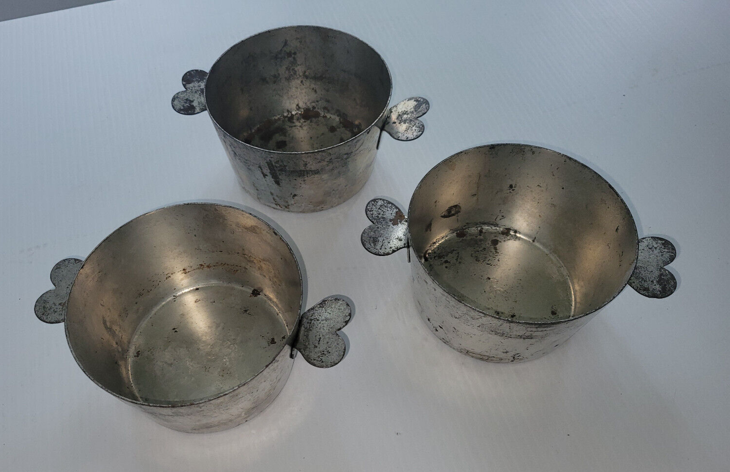 3 Vintage French Charlotte Souffle Molds #12 Heart Handle Tinned 12 cm ...