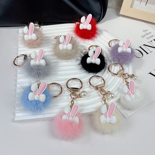 Charming Plush Ferret Rabbit Ear Keychain For Girls Zinc Alloy Material ...