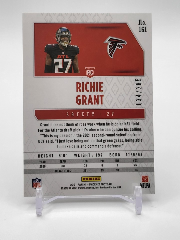 Richie Grant ROOKIE CARD /285 Red Holo Laser 2021 Panini Phoenix #161 ...